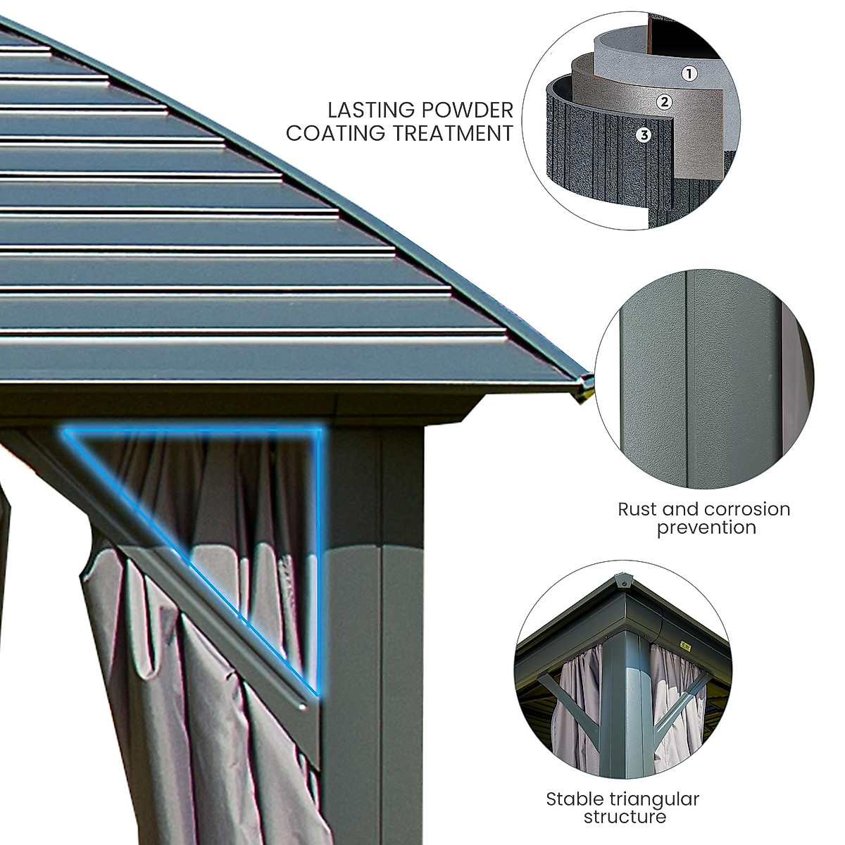 10' x 12' Hardtop Gazebo Outdoor Aluminum Gazebo Arc Grill for Patios Deck Backyard,Galvanized Steel Double Roof,Curtain&Netting by domi outdoor living