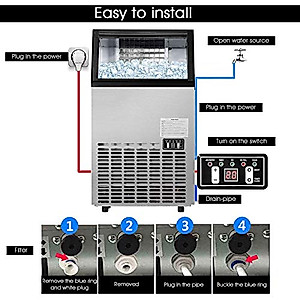 Costzon Commercial Ice Maker Machine, 110LBS/24H Built-in Stainless Steel Ice Maker w/33LBS Storage Capacity, Free-Standing Ice Machine for Home, Restaurant, Coffee, Bar w/Ice Shovel, Hose (Silver)