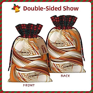 Christmas Gift Bags with Drawstring Burlap Gift Bags Orange White Lines Christmas Linen Bags for Xmas Party Candy Bags with Cards Xmas Reusable Wrapping Bags Christmas Linen Treat Bags for Holiday