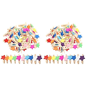 LUOZZY 200 pcs Mini Clothes Pins Wooden Mini Clothes Pins for Photo Colorful Star Shape Clothespins Wall Hanging Photo Clips for Crafts Memo Picture Pegs, 1.18inch