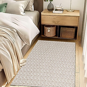 Area Rugs 3x5 Bedroom Rugs Washable Non-Slip Rubber Backed Farmhouse Cotton Woven Throw Rugs Low Pile Floor Carpet Bohemian Indoor Rug for Entryway, Kitchen, Living Room, Tan Cream