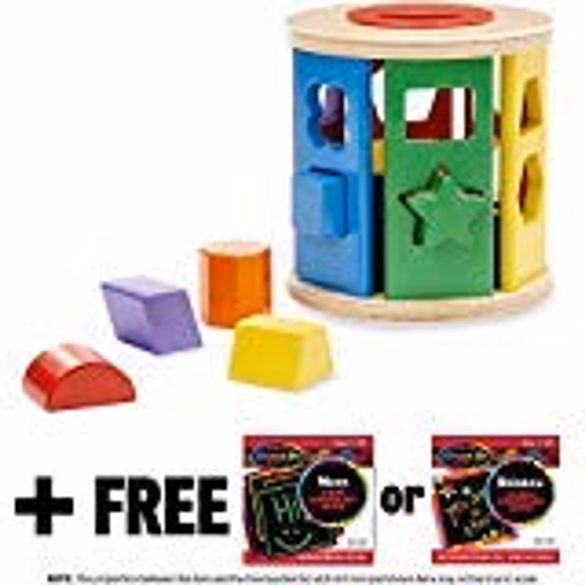 Melissa & Doug Shape Sorting Drum Classic Toy & 1 Scratch Art Mini-Pad Bundle (09041)