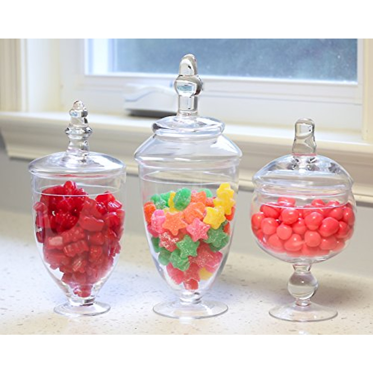 Mantello Apothecary Jars with Lids- Decorative Glass Candy Bar Containers (Clear, Small, Set of 3)