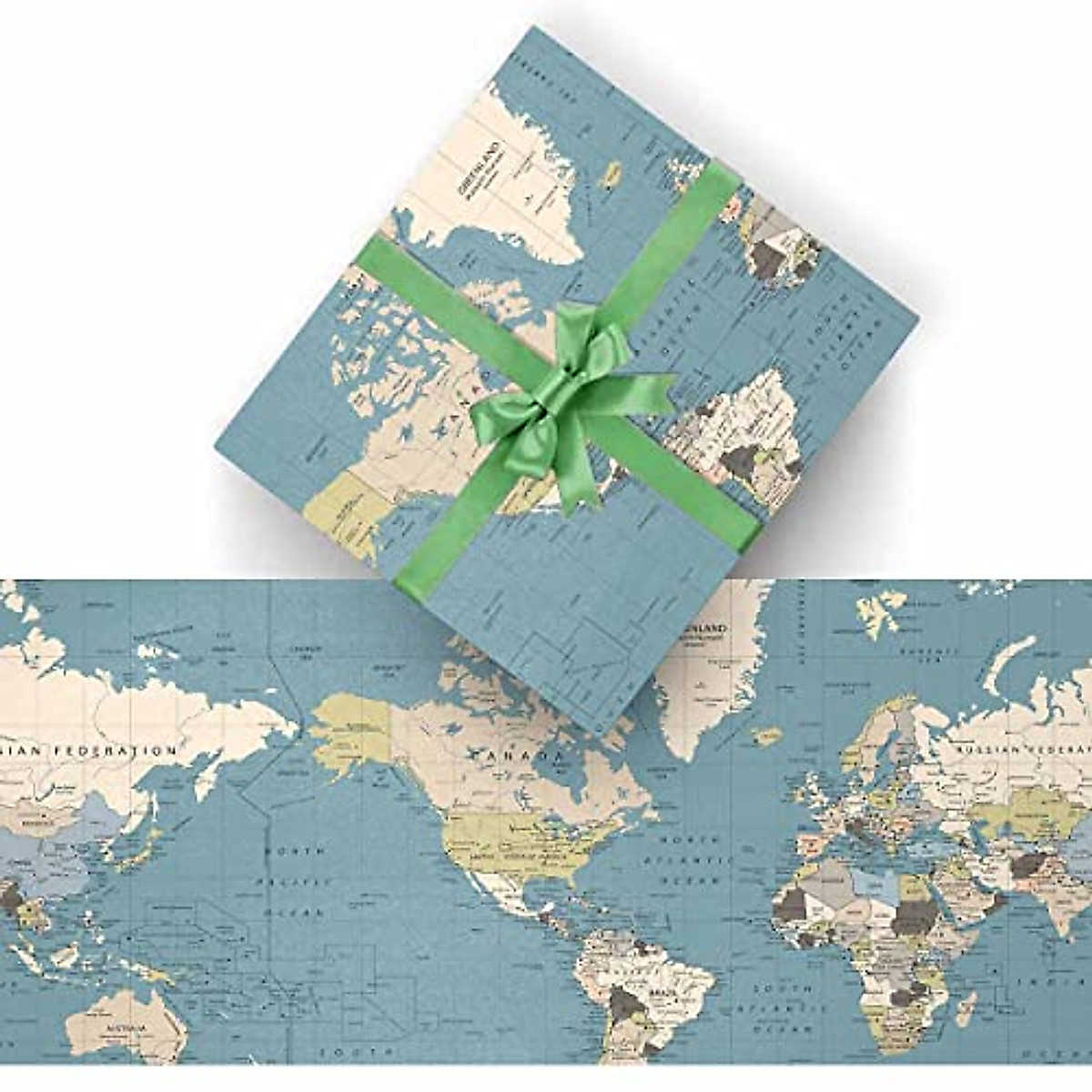 InterestPrint World Map America Wrapping Paper Design for Easter Valentine's Day Birthday, 1 Roll