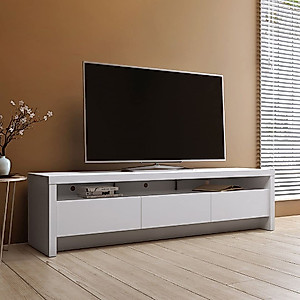 Manhattan Comfort Sylvan TV Stand with 3-Drawers with Open Shelving, 70.86 Inch, White Matte