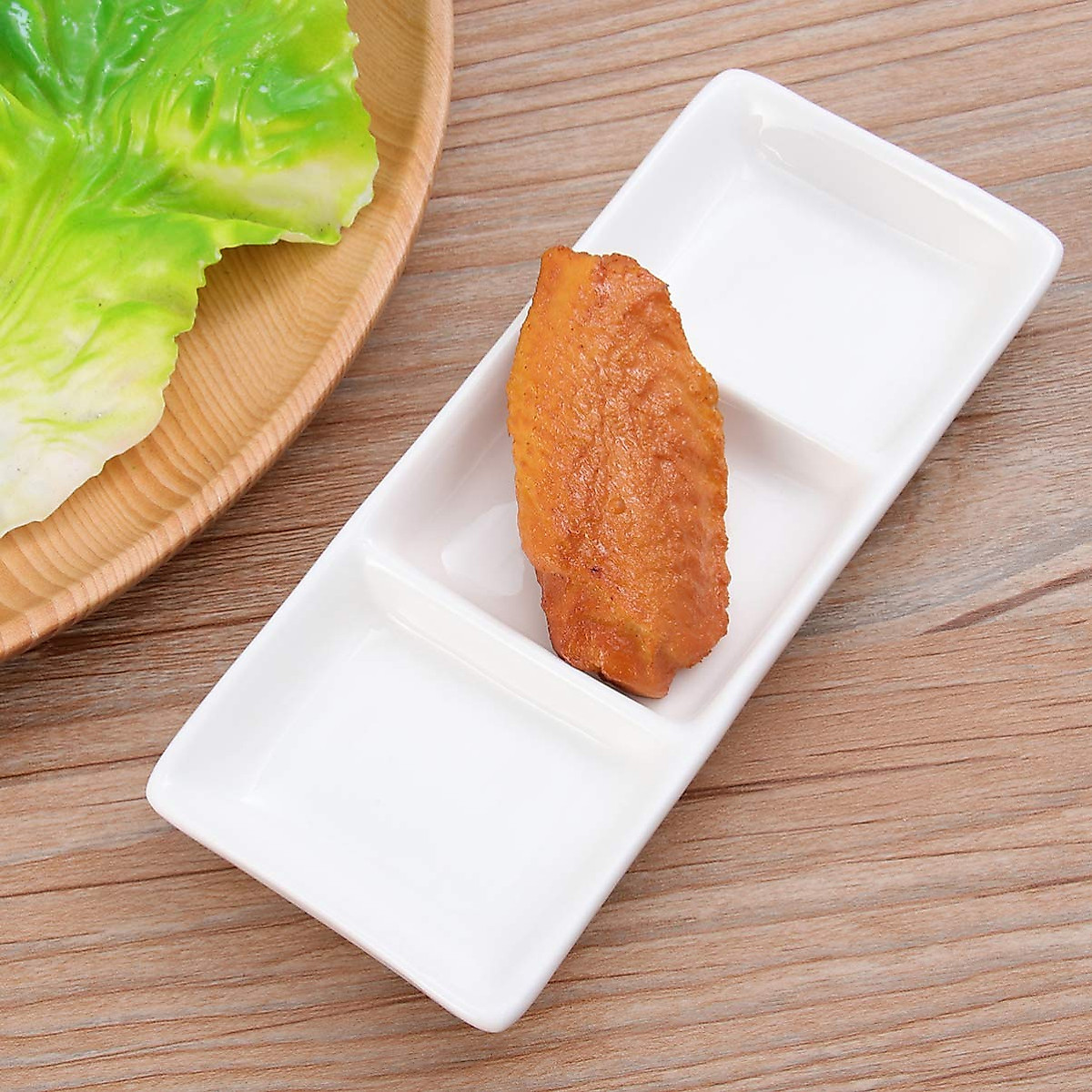 Cabilock White Tray White Tray 8.5 Inch White Ceramic 3-Compartment Appetizer Serving Tray Rectangular Divided Sauce Dishes Seasoning Serving Tray for Dish Soy Sauce Appetizer Fruit Tray Fruit Tray