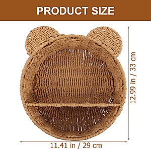 HOLIDYOYO Cat Rattan Storage Basket Cute Bear Shape Wall Hanging Shelf Wicker Nursery Shelf 2 Tier Decorative Shelf Boho Style Floating Shelf Plant Rack Divided Fruit Basket