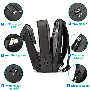 BANGE Smart Business Laptop Backpack Waterproof can fit 15.6-17.3 Inch Laptop with 3.0 USB charging port for men and women… (Black)