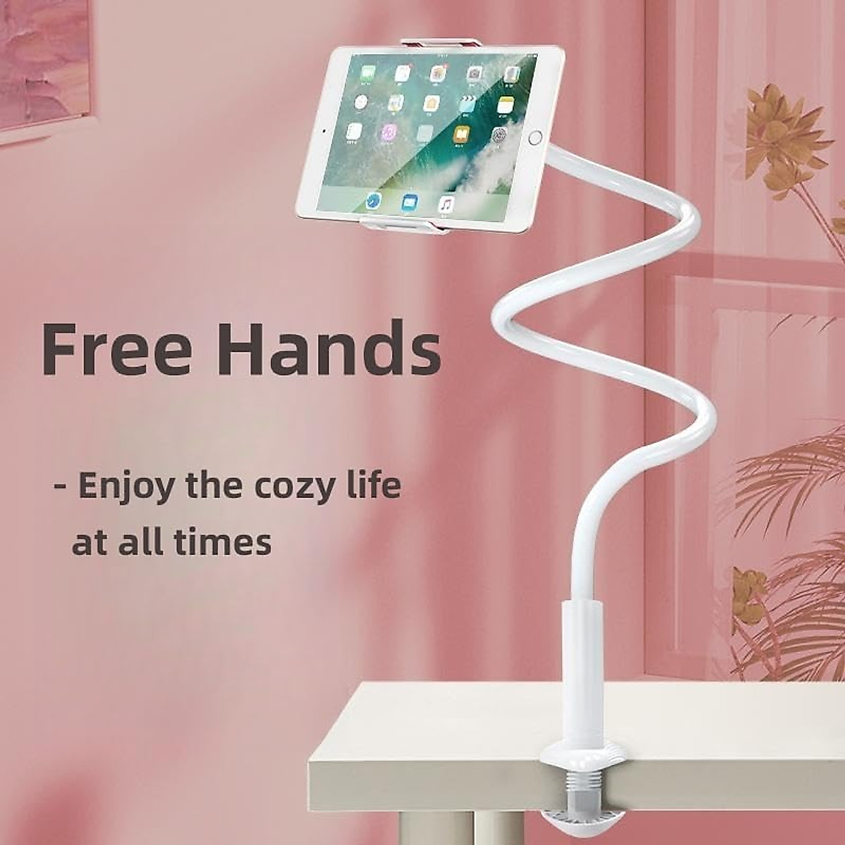 Trenkyo Bed Gooseneck Mount - Flexible Phone Holder for Desk & Bed Compatible with iPhone 14, 13, 12, 11 Pro/Pro Max, XR, X, 8, 7 Plus (White)