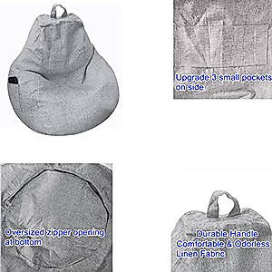 KOCKABC Bean Bag Chair Cover (No Filler), Upgrade Stuffed Animal Storage Bean Bag Chair Cover, Washable Cotton Linen Zipper Beanbag Replacement Cover (Light Gray, L: 39x47 inch)