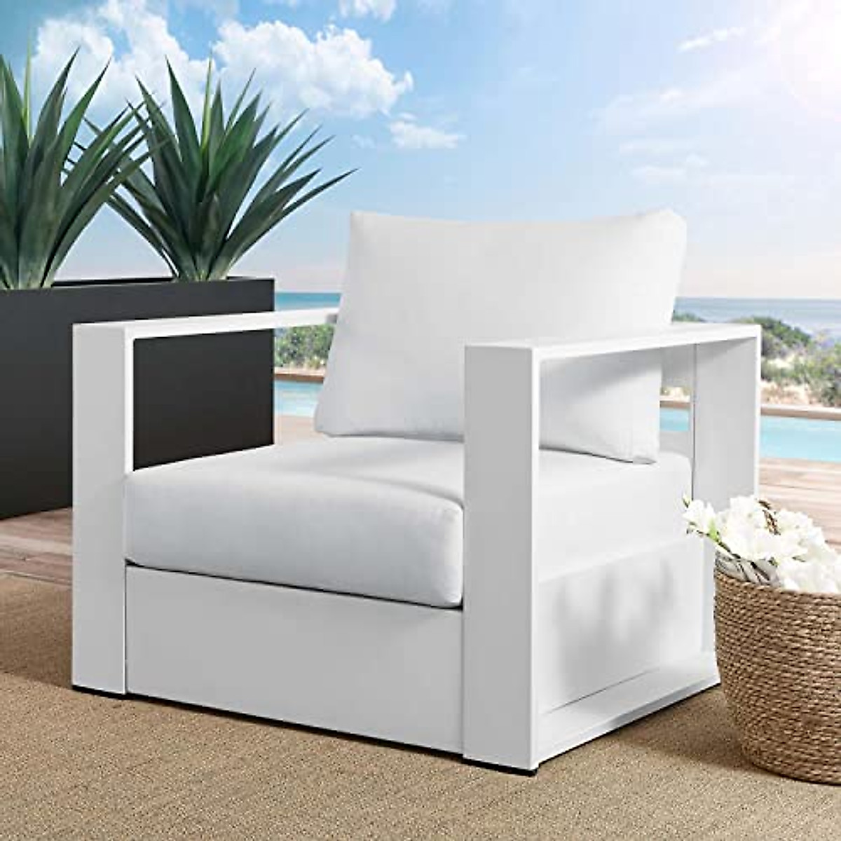 Modway Tahoe Modern Fabric/Aluminum Outdoor Armchair in White