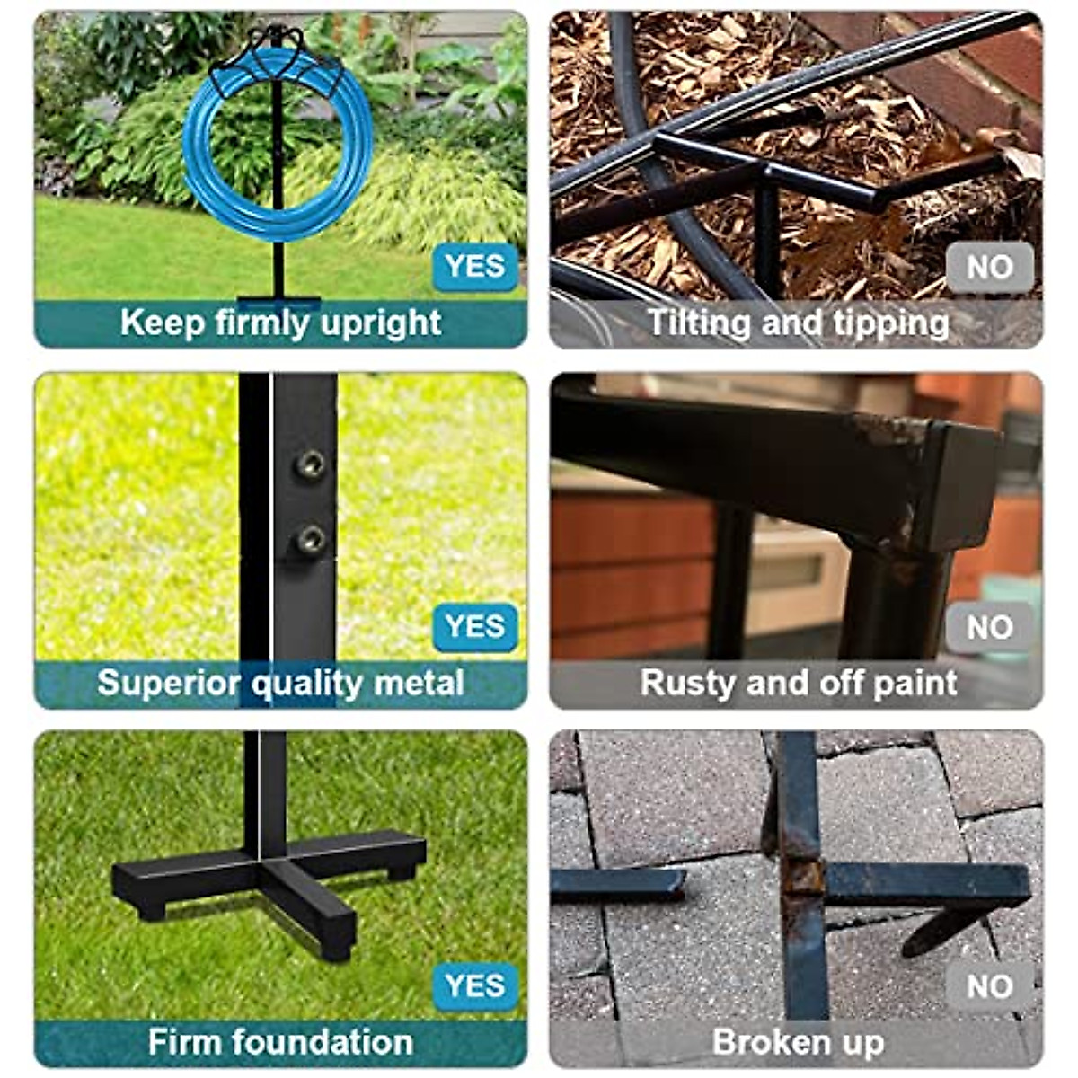 Artigarden Outdoor Garden Freestanding Hose Holder Stand, Heavy Duty Metal Water Pipe Storage Rack Stake for Backyard, Black