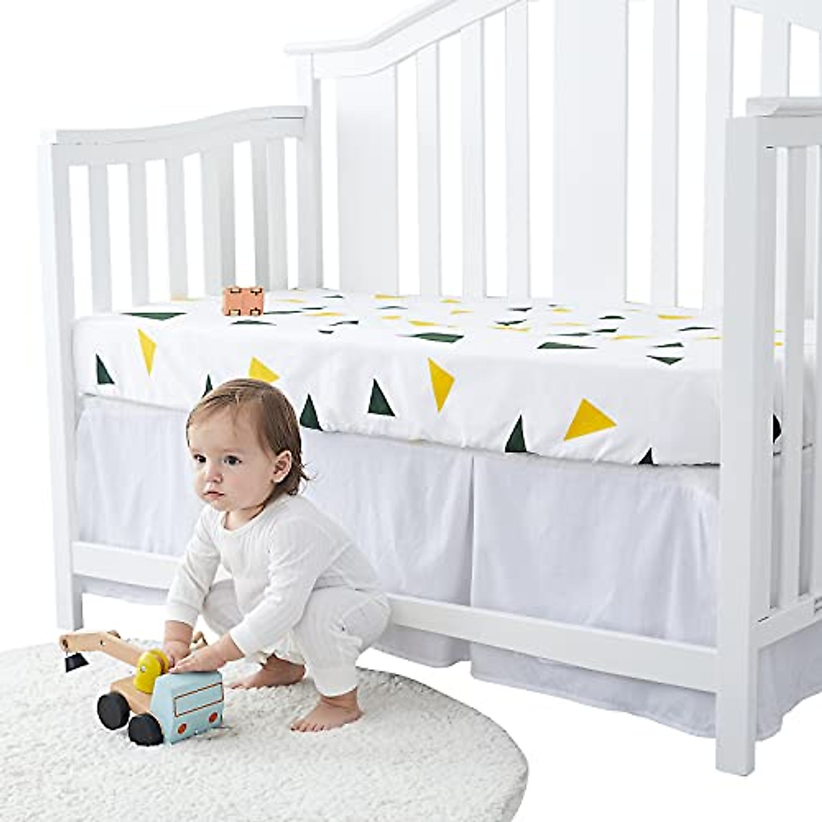 DuoMiaoMiao Baby Crib Sheets, Soft Fitted Sheets for Standard Crib, Breathable Microfiber Playard Mattress Sheet for Toddler Mattresses, 28 x 52 Inches Crib Sheet, White Triangle