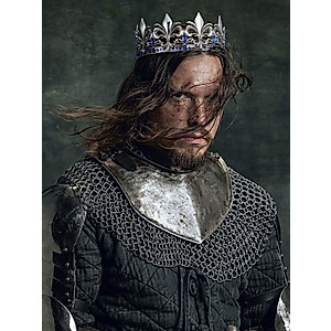 SWEETV Antique Silver King Crown for Men/Women (Unisex), Men's Tiara Prince Diadem, Crystal Medieval Headwear, Royal Costume Hair Accessories for Cosplay Birthday Wedding Halloween, Blue