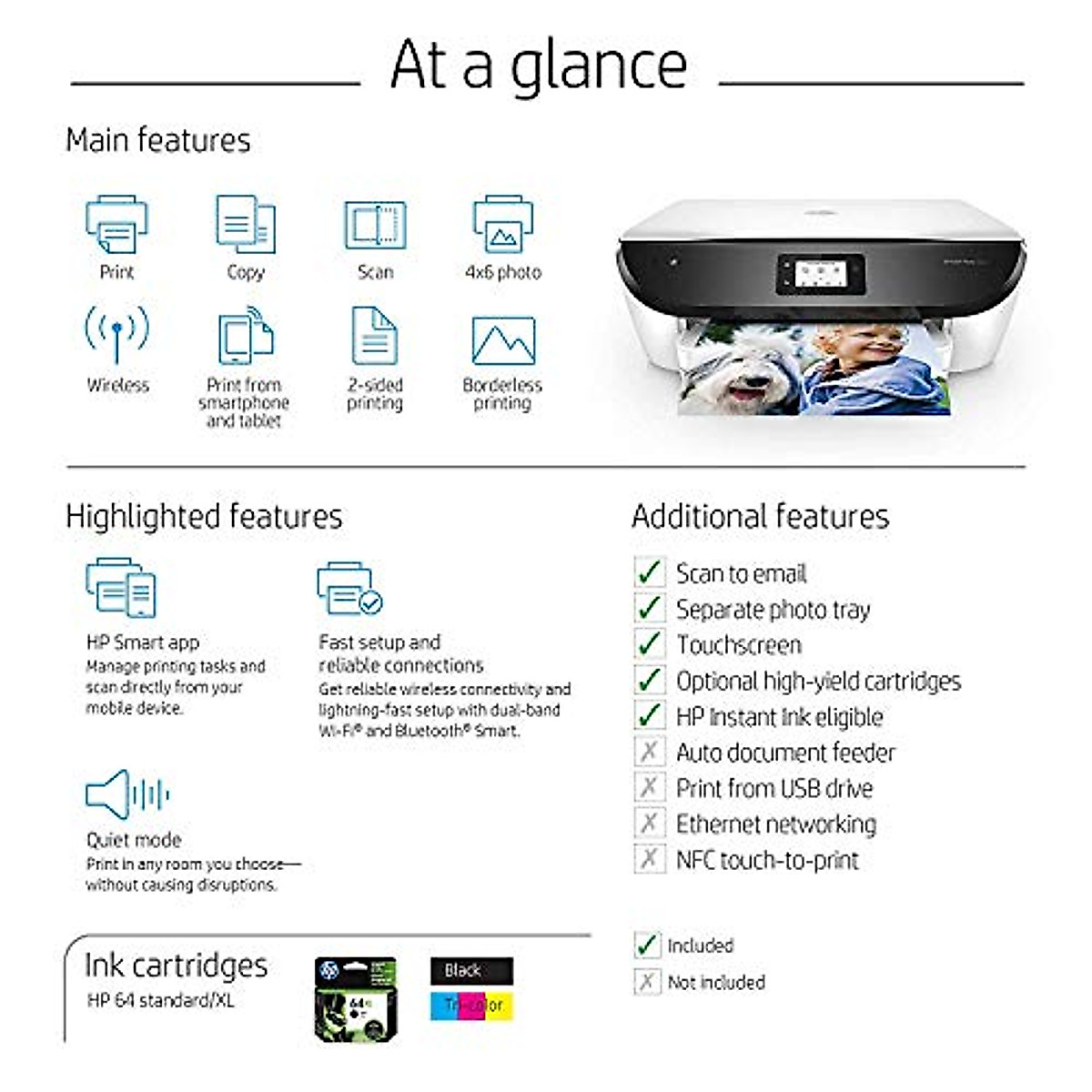 HP ENVY Photo 6252 Wireless All-in-One Printer, Instant Ink Eligible, Works with Alexa - White (K7G22A)