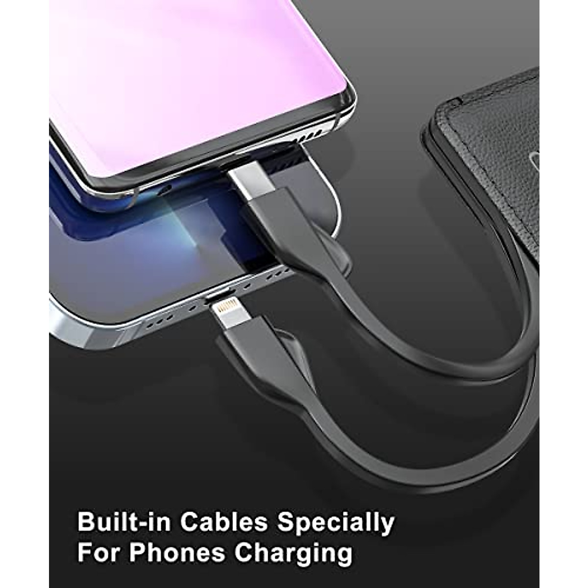 Portable Phone Charger Power Bank 10000mAh Built in Cables Slim Battery Pack USB C Fast Charging External Backup Battery Compact Travel Charger With Cords for iPhone 14/13/12/11/XS/XR/8/7/6,Samsung