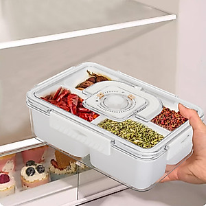 EsOfficce Divided Serving Tray with Lid, Handle Snackle Box with Date, 4 Compartments Charcuterie Container for Veggies, Snack, Fruit, Nuts, Candy, Cracker, Chip,for Party, Entertaining, Picnic