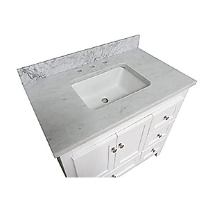 Abbey 36-inch Bathroom Vanity (White/Carrara Marble): Includes White Cabinet with Authentic Italian Carrara Marble Countertop and White Ceramic Sink
