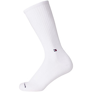 Tommy Hilfiger Men's Athletic Socks - Cushion Crew Socks (3 Pack), Size 7-12, White Stripe