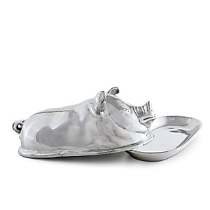Arthur Court Happy Pig Covered Butter Cream Cheese Dish Container Keeper Hand Polished Tarnish Free Artisan Quality Farmhouse Table 7.5 inch Long