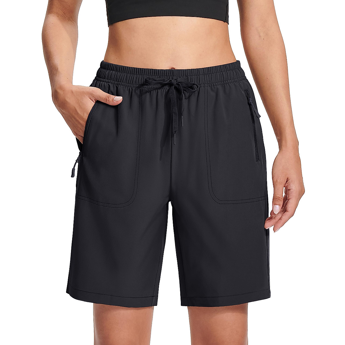MAGCOMSEN Hiking Shorts Woman Lightweight 8 Inch Inseam with Pockets Water Resistant Running Shorts Black M