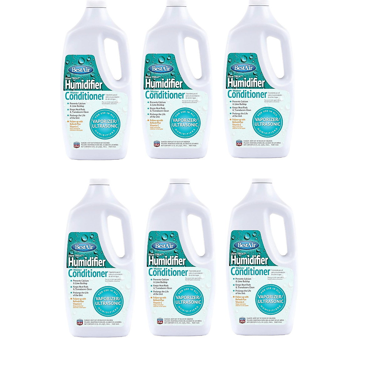 BestAir 3US UltraTreat Vaporizer/Ultrasonic Humidifier Water & Scale Treatment, 32 fl oz, (6 Pack )