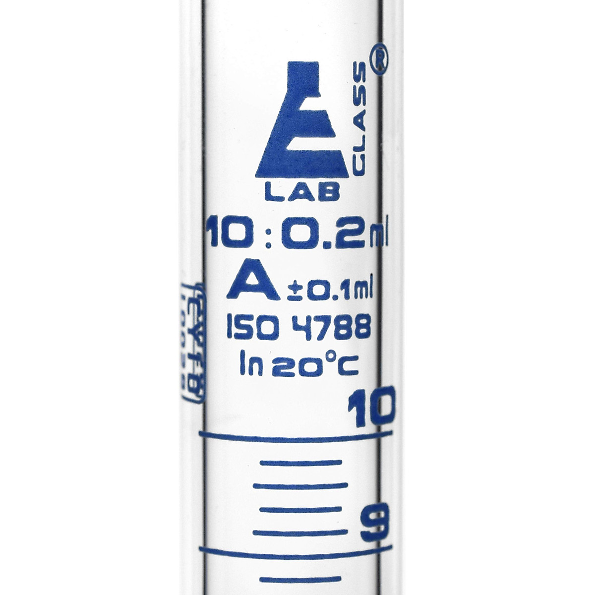 EISCO Graduated Cylinder, 10ml - Class A Tolerance ±0.10ml - Hexagonal Base - Blue Graduations - Borosilicate 3.3 Glass