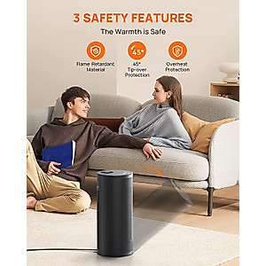 Space Heater for Indoor Use, 1500W Fast PTC Ceramic Heating, 3s Instant Heating, 70° Oscillating,Tip-Over Protection, Small Heater for Office, Bedroom and Desk Use, Black