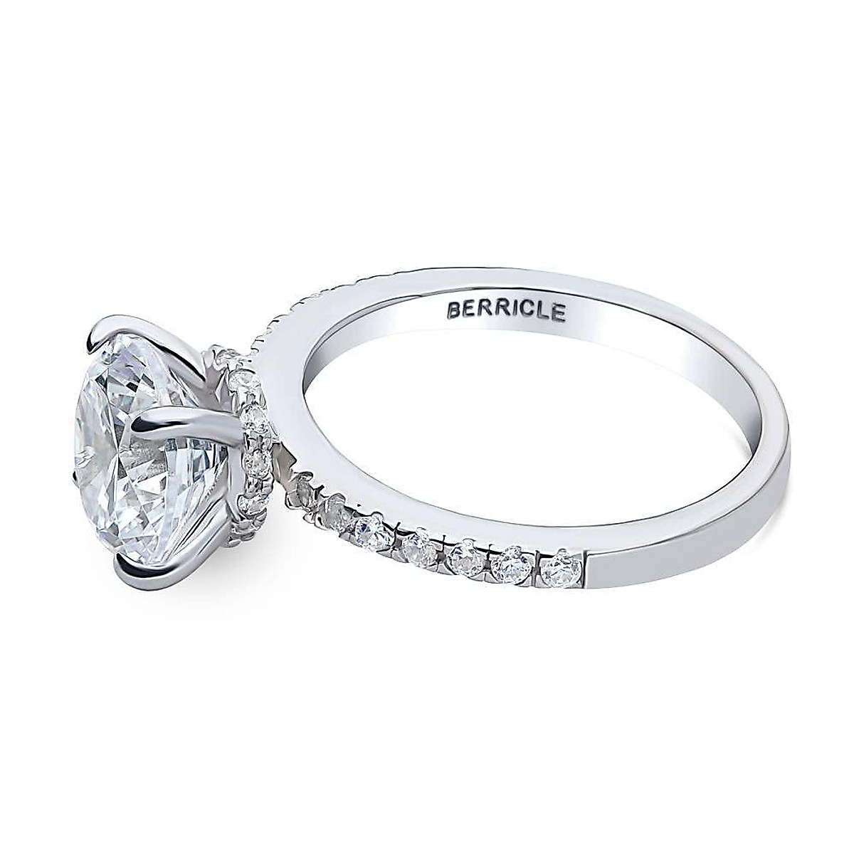 BERRICLE Sterling Silver Solitaire Wedding Engagement Rings 2.7 Carat Round Cubic Zirconia CZ Hidden Halo Promise Ring for Women, Rhodium Plated Size 5.5