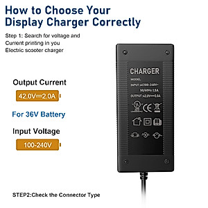 SoulBay 42V Electric Scooter Charger for Hover-1 Gotrax Scooters 36V Lithium Battery Bike E-Bike, AC 100-240V to DC 42V 2A Battery Charger Replacement, 1 Prong 5.5mm Round Tip