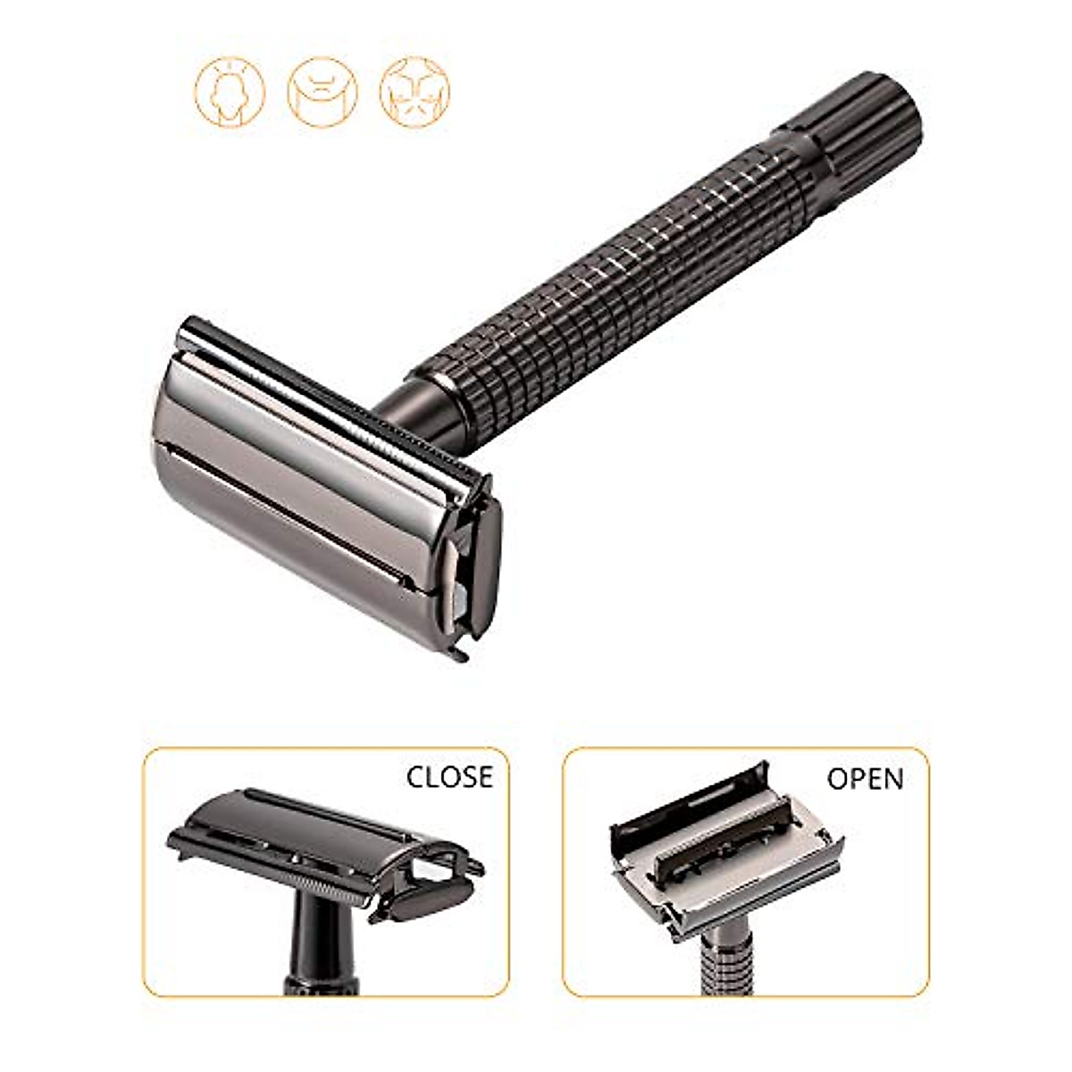 DreamGenius Double Edge Safety Razor, Long Handle Butterfly Open Razors for Men or Women,Single Blade Shaving Razor with 10 Stainless Steel,Double Edge Safety Razor Blades