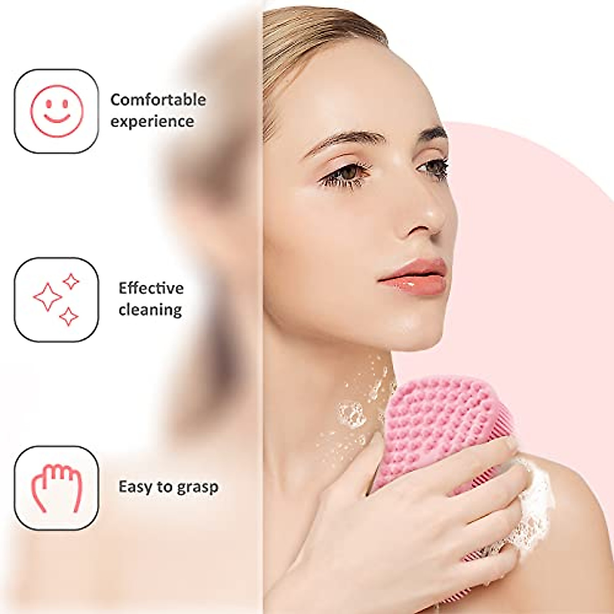 Silicone Body Scrubber, Elfrhino Shower Brush for Gentle Scrub Skin Exfoliation, Lathers Well, More Hygienic, Gentle Massage with Silicone Loofah for Use in Shower to Improve Cellulite Pink