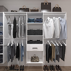 SOLRIG Wall Mounted Closet System, with Hanging Rod and All Hardware Kits, Large Garment Rack Shelves and One Drawer, Need to be Assembled, MDF with White Color for Bedroom and Closet