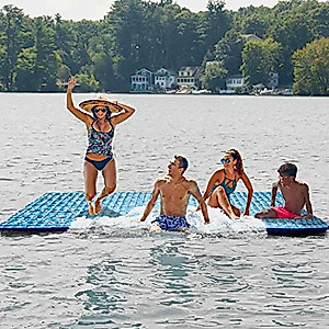 Aqua Supersized  Floating Water Mat – Heavy Duty Floating Island Pad with Expandable Zippers – Navy/White Stripe