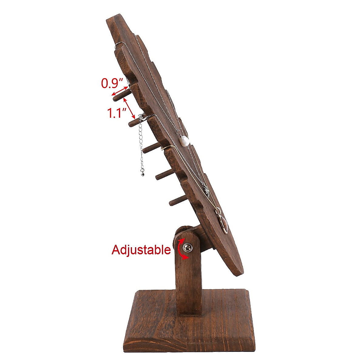 MOOCA Wooden Freestanding Necklace Easel Display Stand - Adjustable Slope Jewelry Showcase Holder for 6 Necklaces, Brown Color