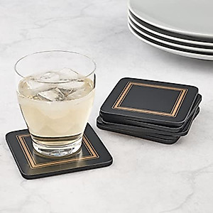 Pimpernel Classic Black Collection Coasters | Set of 6 | Cork Backed Board | Heat and Stain Resistant | Drinks Coaster for Tabletop Protection | Measures 4” x 4”