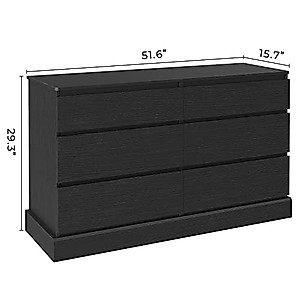 EPHEX 6 Drawer Dresser, Black Chest of Drawers, Storage Tower Clothes Organizer Closet, Double Dresser for Bedroom, Living Room, Entryway, 51.6''L x 15.7''D x 29.3''H