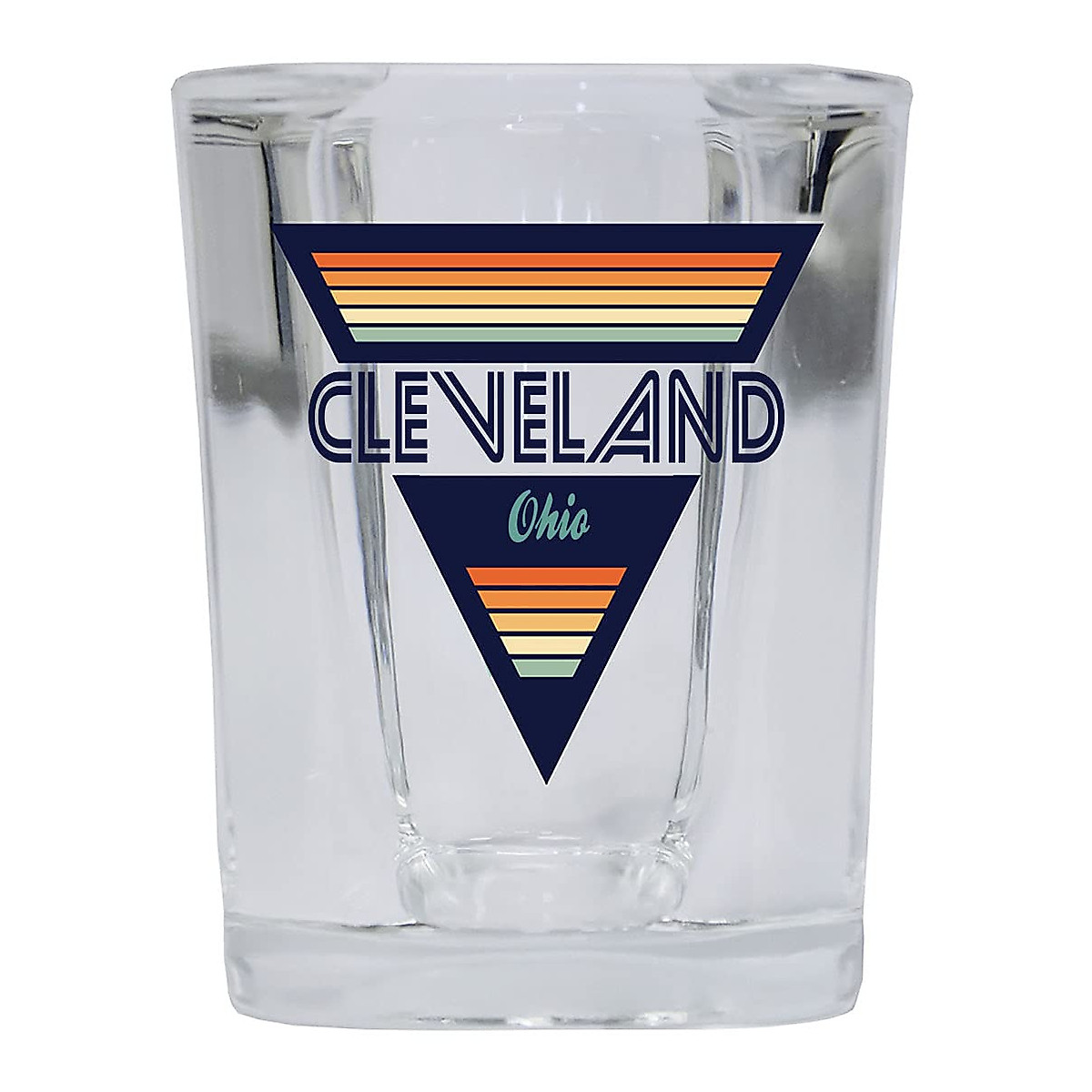 R and R Imports Cleveland Ohio 2 Ounce Square Base Liquor Shot Glass Retro Design