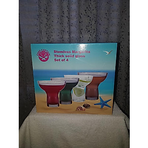 Chefcaptain Color Margarita Glasses Stemless XL Large Thick Solid Clear Glass, Zero Lead 16 Ounces (Steamless Color)