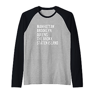 Manhattan, Brooklyn, New York City Five Boroughs NYC Raglan Baseball Tee