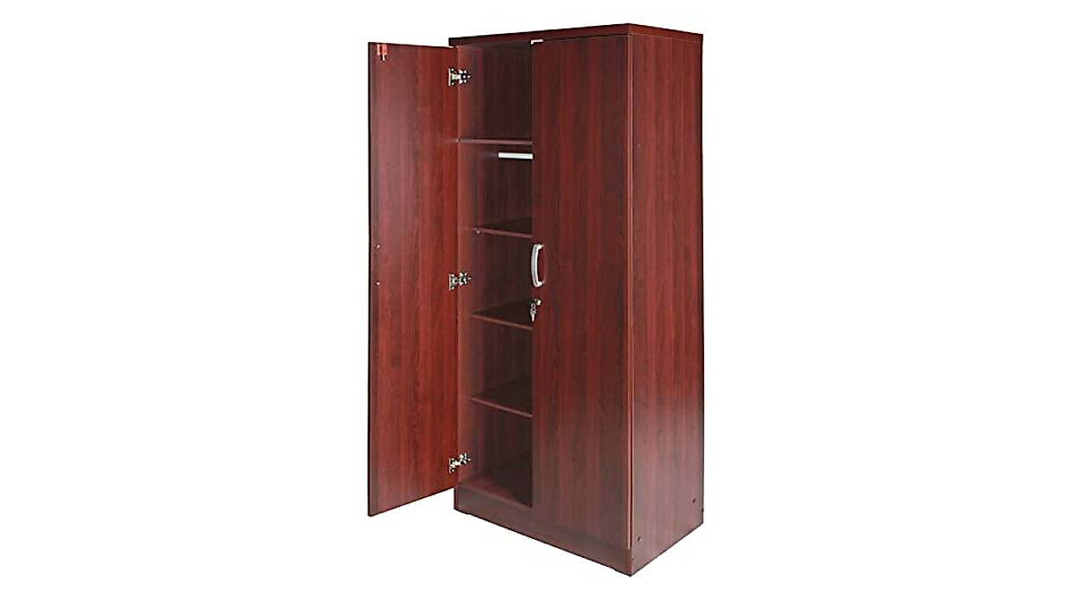 Modern Mahogany Wood Wardrobe Cabinet - Pemberly Row