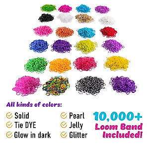 Loopa Rubber Bands Kit, 10,000+ Colorful Bands Refill Set for Kids, DIY Loom Bracelets Making Set with Beads & Endless Accessories - Box Case Included