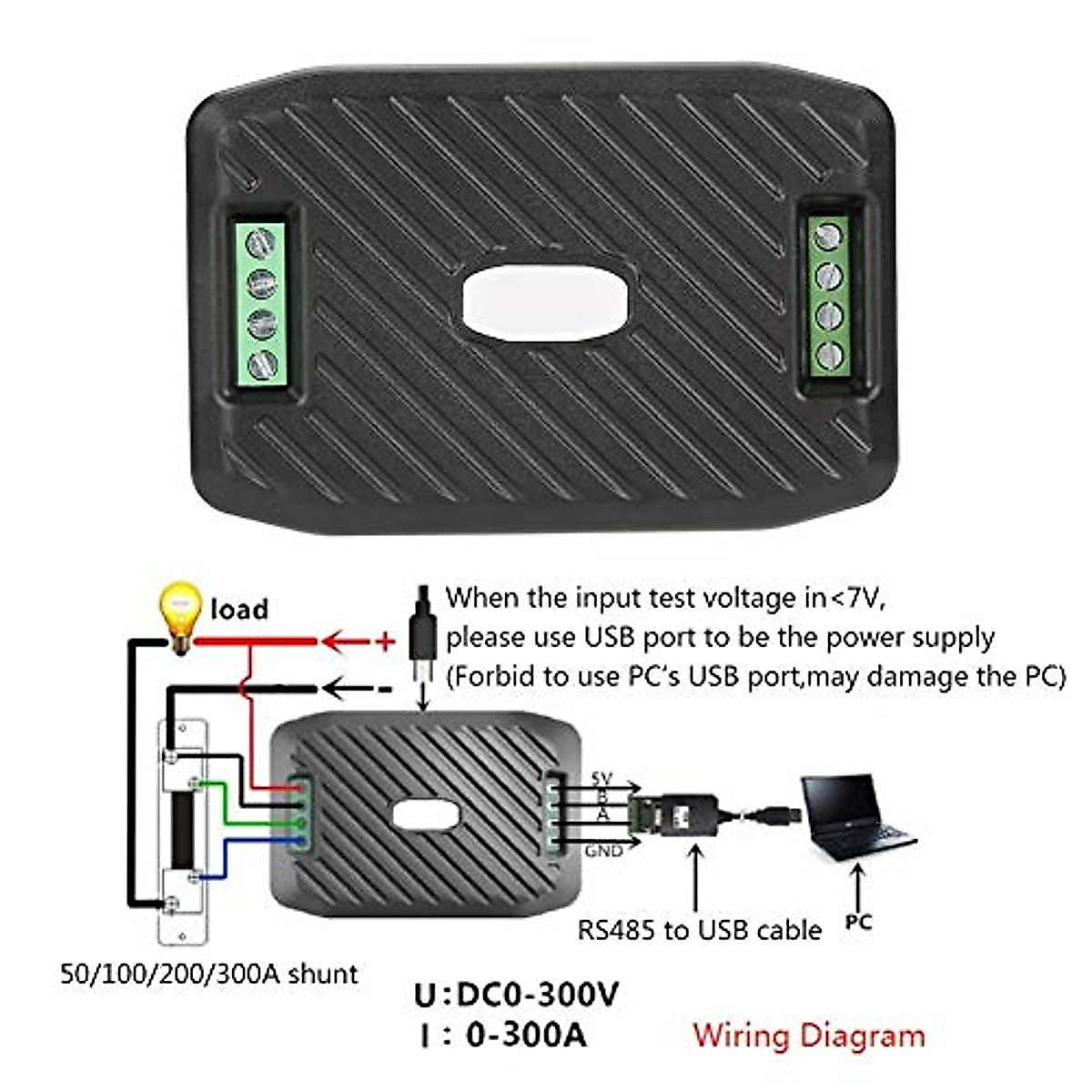 DC Communication Box, DC Current Voltage Power Energy Frequency Power Factor Communication Module Meter with RS485 USB Interface, High Precision Ammeter Voltmeter Multimeter(50A)