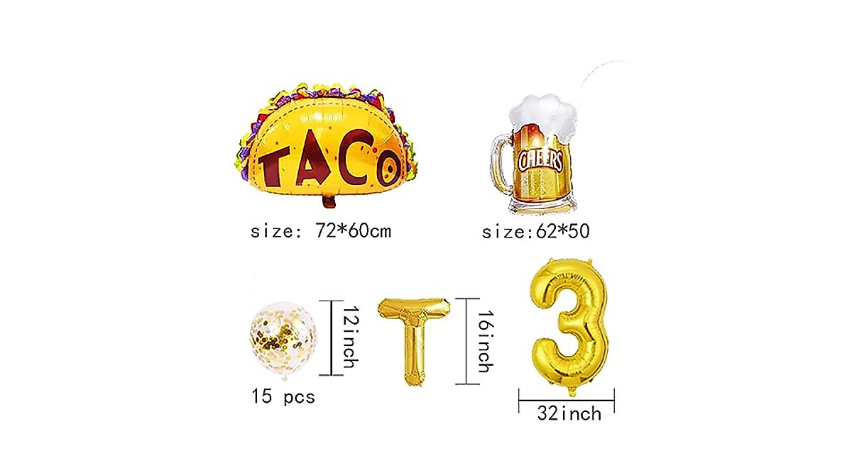 Taco Bout 30 Balloons – Gold 16 Inch Mylar Party Decorations