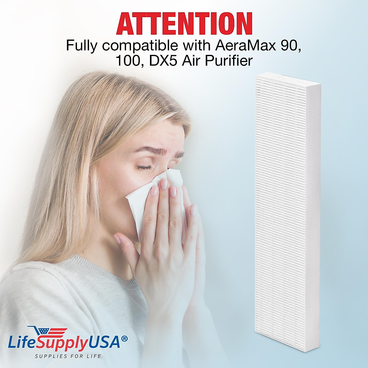 LifeSupplyUSA True HEPA Filter Replacement Compatible with AeraMax 90, 100, DX5 Air Purifier
