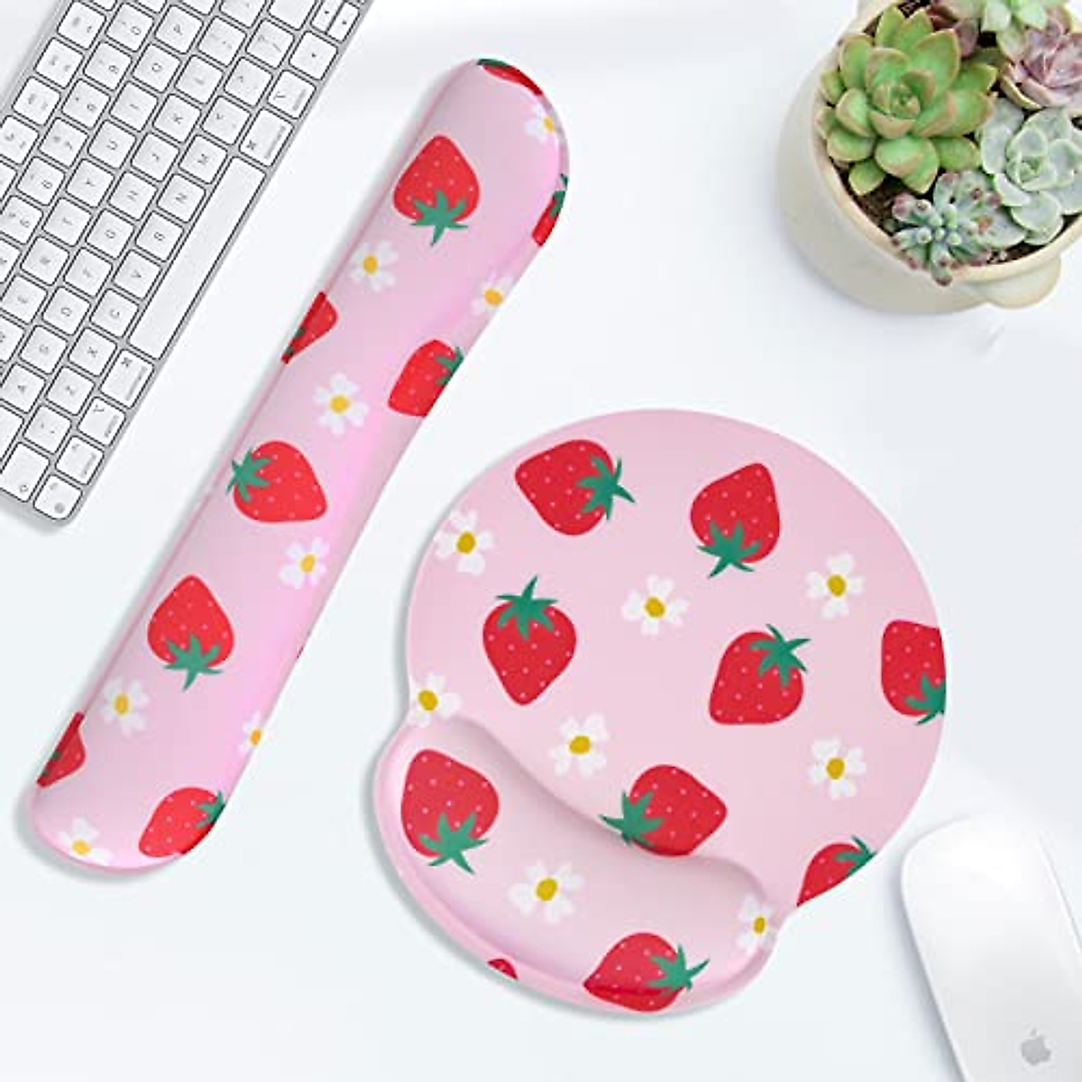 Seorsok Cute Mouse Pad Wrist Support, Ergonomic Mouse Pad with Non-Slip Base for Office Gaming Working Computers,Easy Typing & Pain Relief Mouse Mat,Pink Strawberry