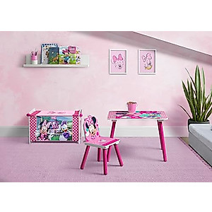 Delta Children Disney Minnie Mouse 3-Piece Toddler Playroom Set– Includes Table, Chair and Toy Box, Pink