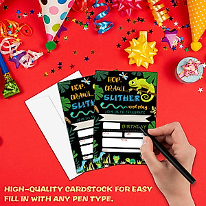 Reptile Amphibian Birthday Party Invitation, Lizard Themed Fill-In Invites for Men & Women, 20 Invitations With Envelopes (4" X 6"), Adults Snake Party Favors Decorations and Supplies -60