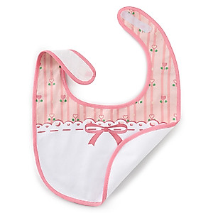 Littleforbig Cotton Waterproof Babydoll Printed Pink Floral Adult Bib with Adjustable Velcro Closure