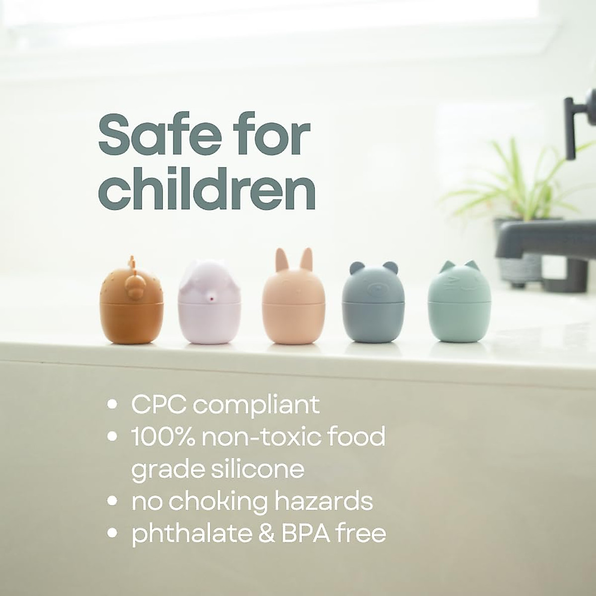 Rayplay Silicone Bath Toys: Set of Five Collapsible Animals, Dishwasher Safe, Food-Grade Silicone, Cute Neutral-Colored Pool Toys